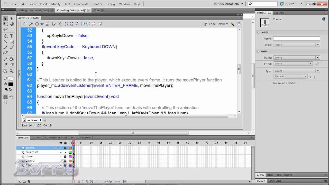 Flash CS4/CS5 Platform Game Tutorial: Adding Coin Count - YouTube