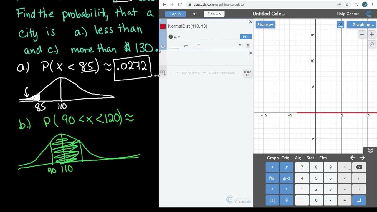Finding Probabilities for Normally Distributed Data Using ClassCalc - YouTube