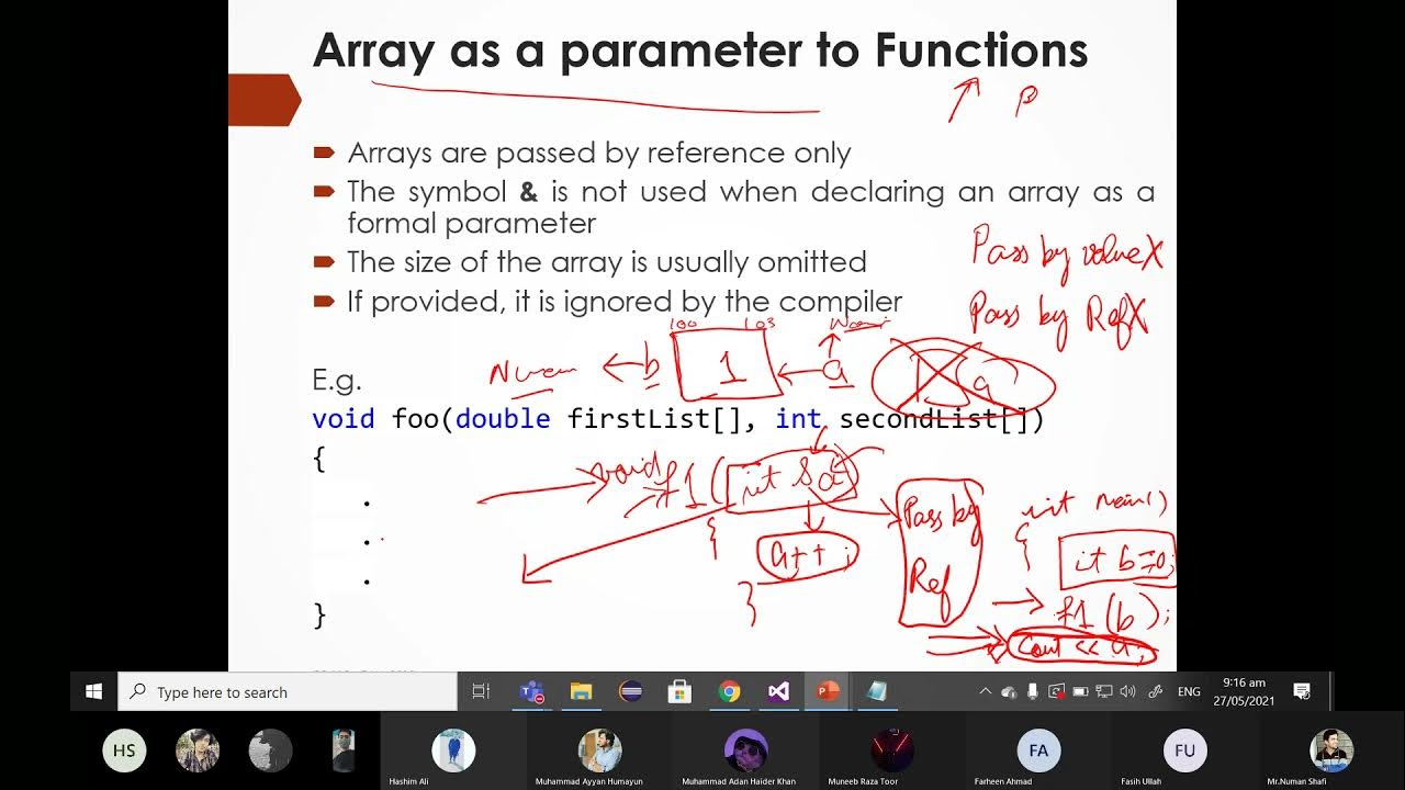 Arrays In Function Pass By Value Pass By Reference Address Accessing Base Address In C