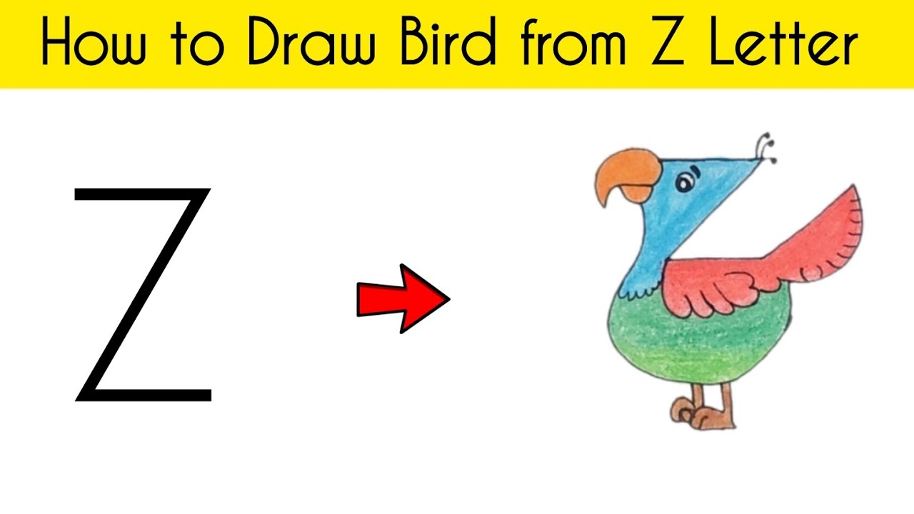 How to Draw Bird in Easy Method from Z Letter | Easy Bird Drawing Step ...