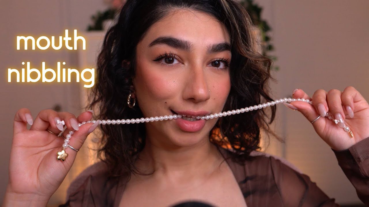 ASMR • mouth nibbling on random things i found (ex. my necklace, pen) - YouTube
