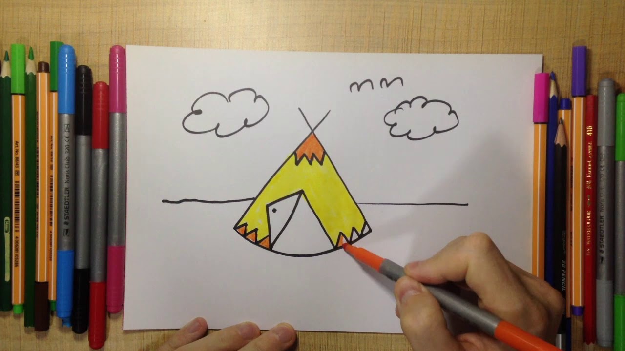 How to draw a TEEPEE easy - YouTube
