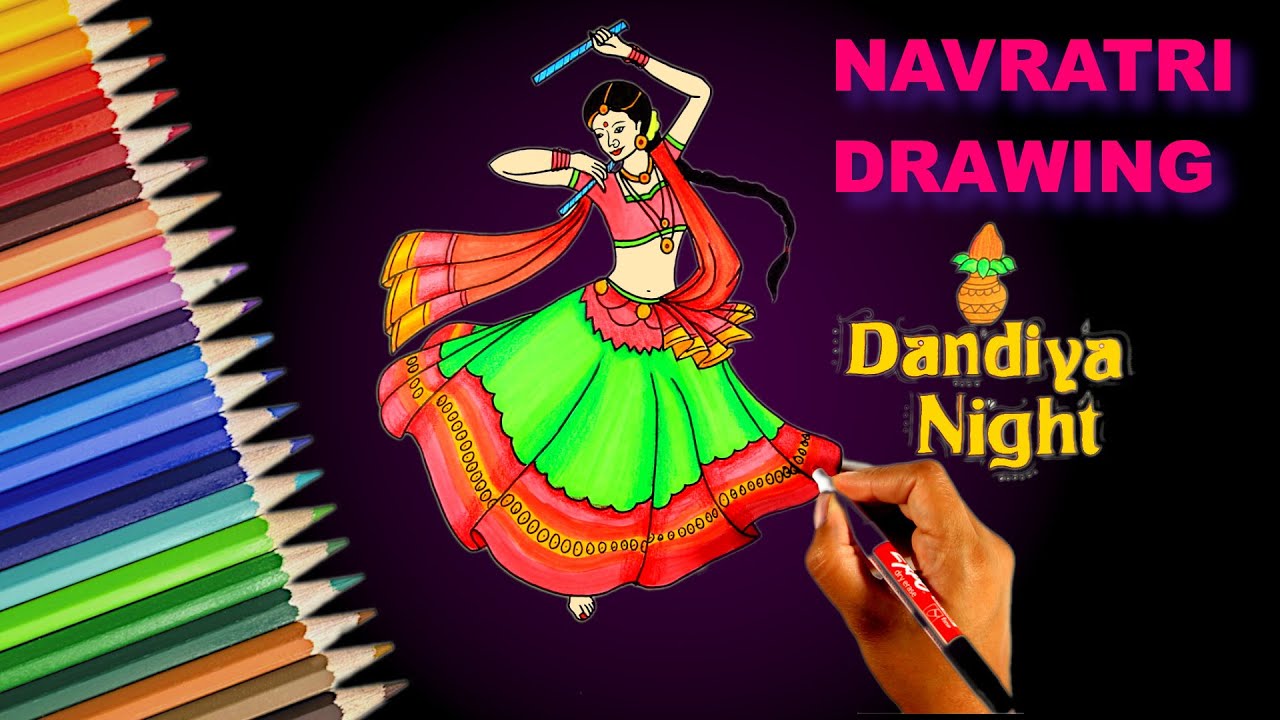 Learn how to draw and color beautiful Navratri Festival Dandiya and ...