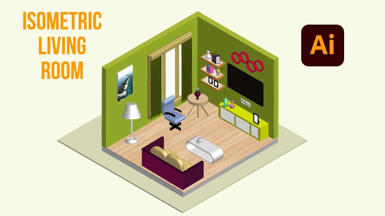 ISOMETRIC LIVING ROOM in Adobe illustrator open inside interior ...