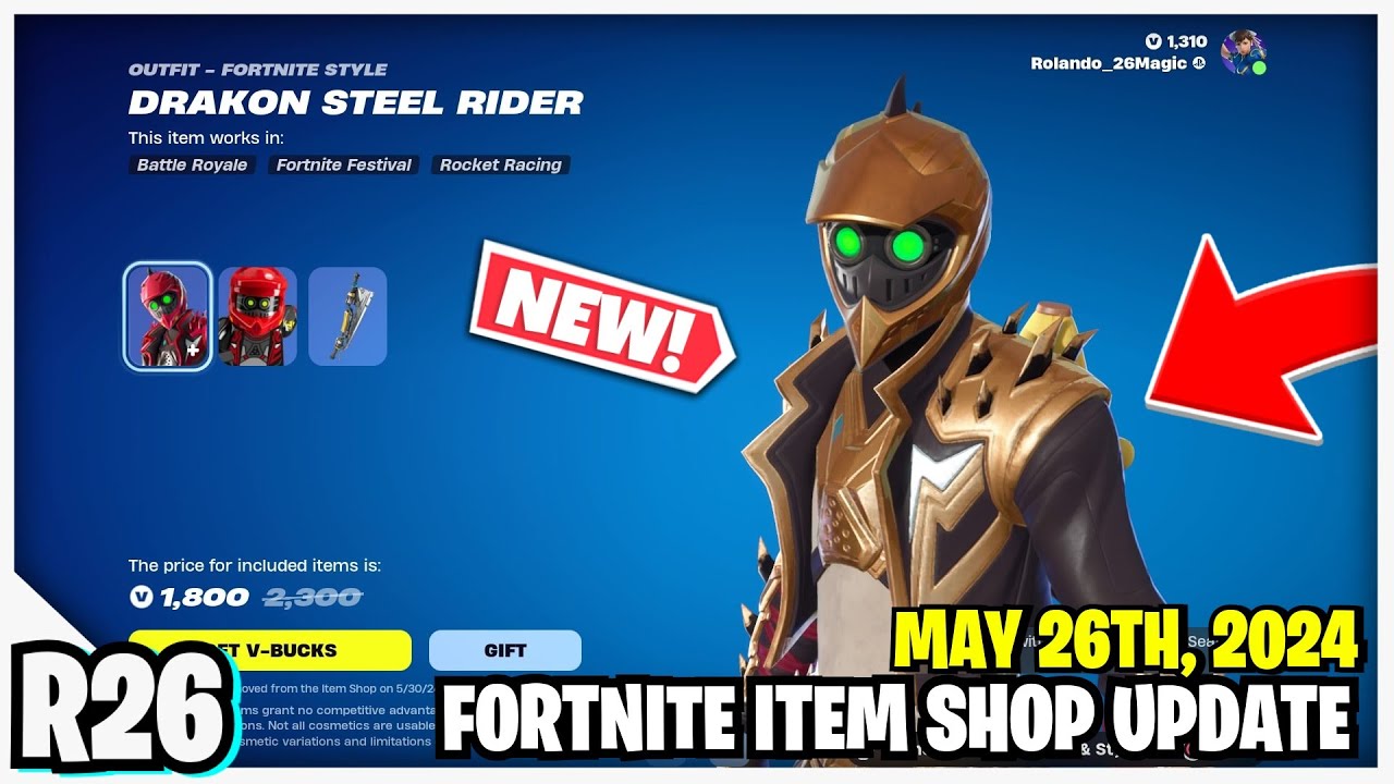 Fortnite Item Shop *NEW* DRAKON STEEL RIDER SKIN! - YouTube
