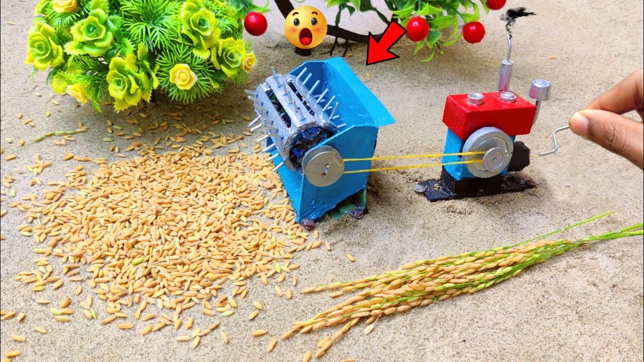 diy tractor mini paddy thresher machine science project | diy tractor ...