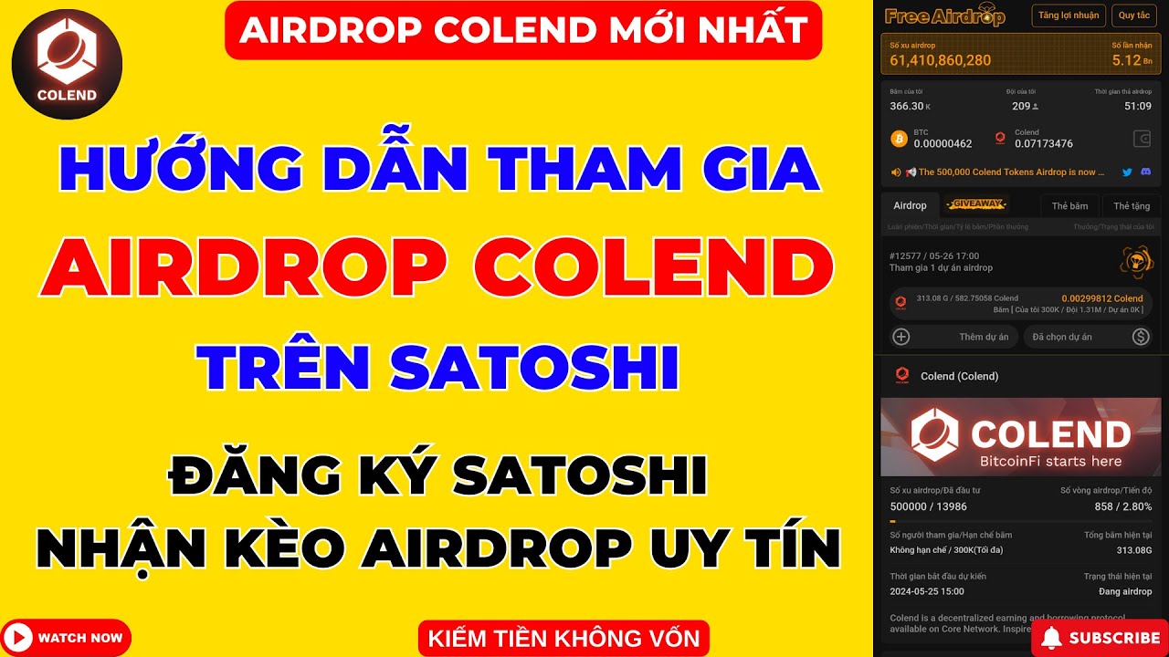 Tham Gia Airdrop Colend Trên Satoshi - YouTube