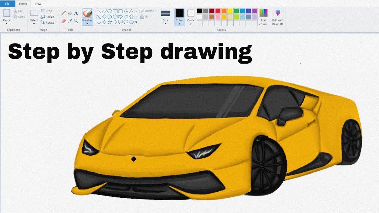 Easy Lamborghini Car Drawing Tutorial in MS Paint | Drawing Lamborghini ...