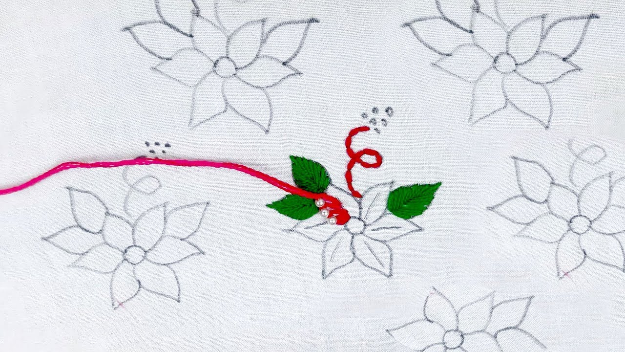 hand embroidery all over design for sari or dress | flower design with ...