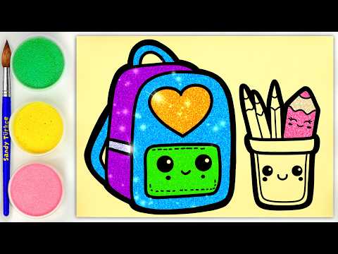 🎒 Okul Çantası Renkli Kum Boyama ✨ Okula Dönüş Resim Çizimi ve Boyama