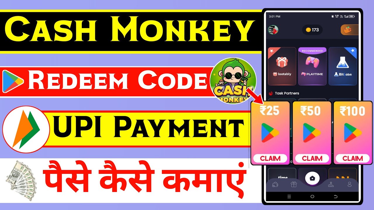 Cash Monkey free redeem code and UPI payment trick 2024 best earning ...