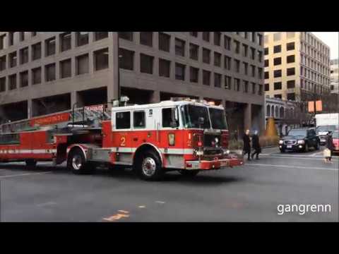 DCFD Engine 1 & tiller ladder truck 2 responding - YouTube