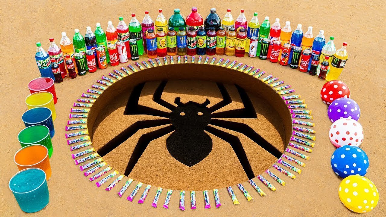 Experiment Epic Spider Sand Pit with Coca Cola Pepsi Mentos - YouTube