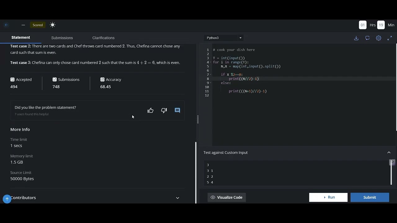 Card Game Solution Codechef Contest Starters 159 Rated Youtube