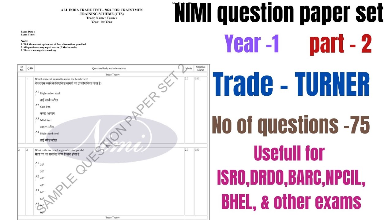 TURNER QUESTION PAPER SET 2(NIMI) #exam #isro #BHEL #ITITURNER #pyq ...
