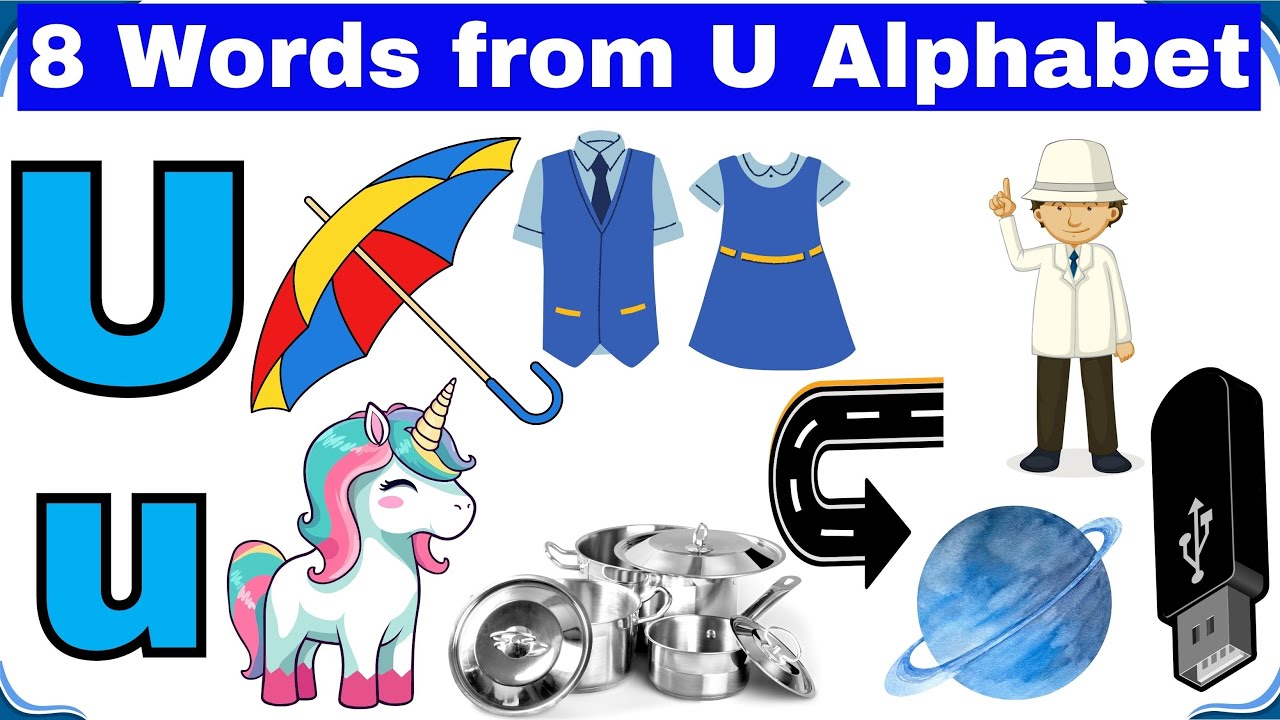 8 Words from U Letter || Words from U alphabets || U for Umbrella || U ...