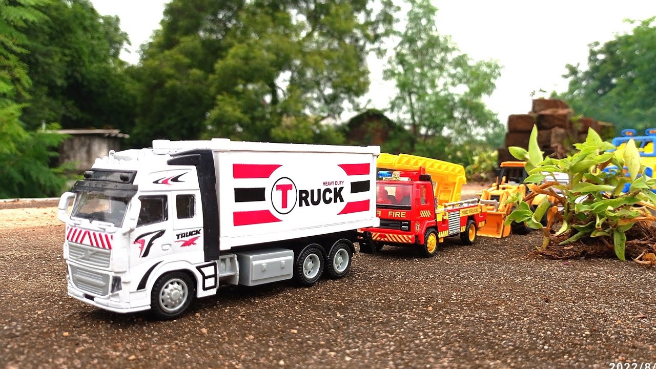 Truck Container Show Of Road Running | Jcb | Fire Truck | Mini Tractor ...