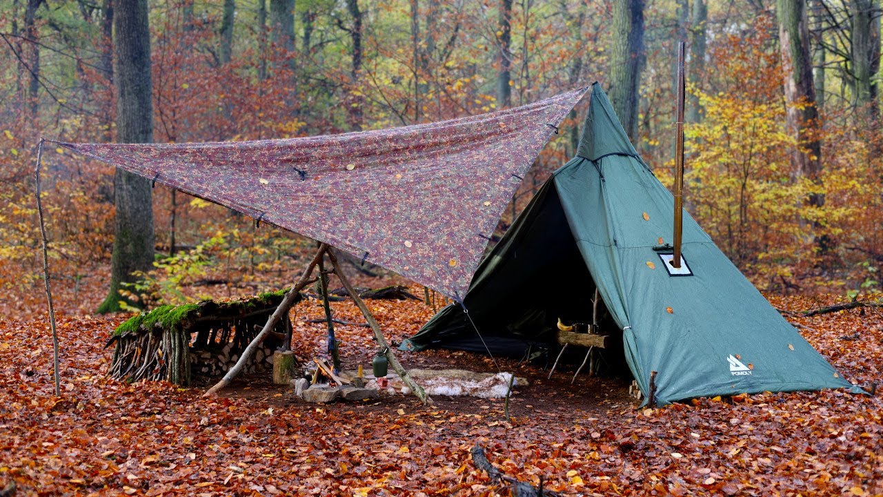 3 Days in Autumn Forest 🍁 Bushcraft with HOT TENT - YouTube