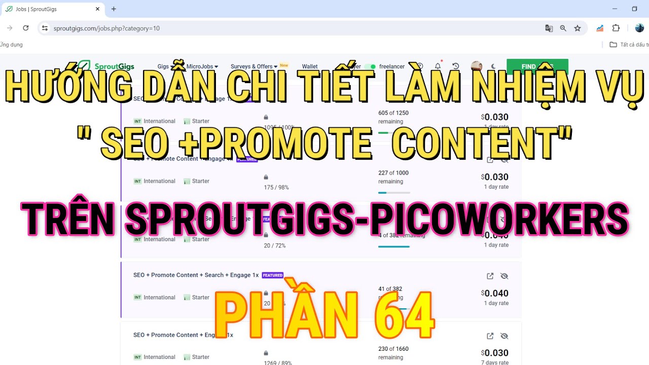 HƯỚNG DẪN CHI TIẾT LÀM NHIỆM VỤ " SEO +PROMOTE CONTENT" TRÊN SPROUTGIGS-PICOWORKERS- PHẦN 64 ...