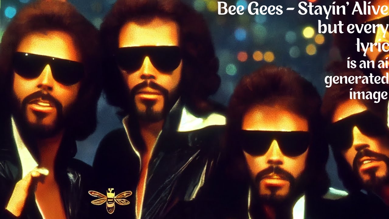 Bee Gees - Stayin' Alive - But every lyric is an AI-generated image ...