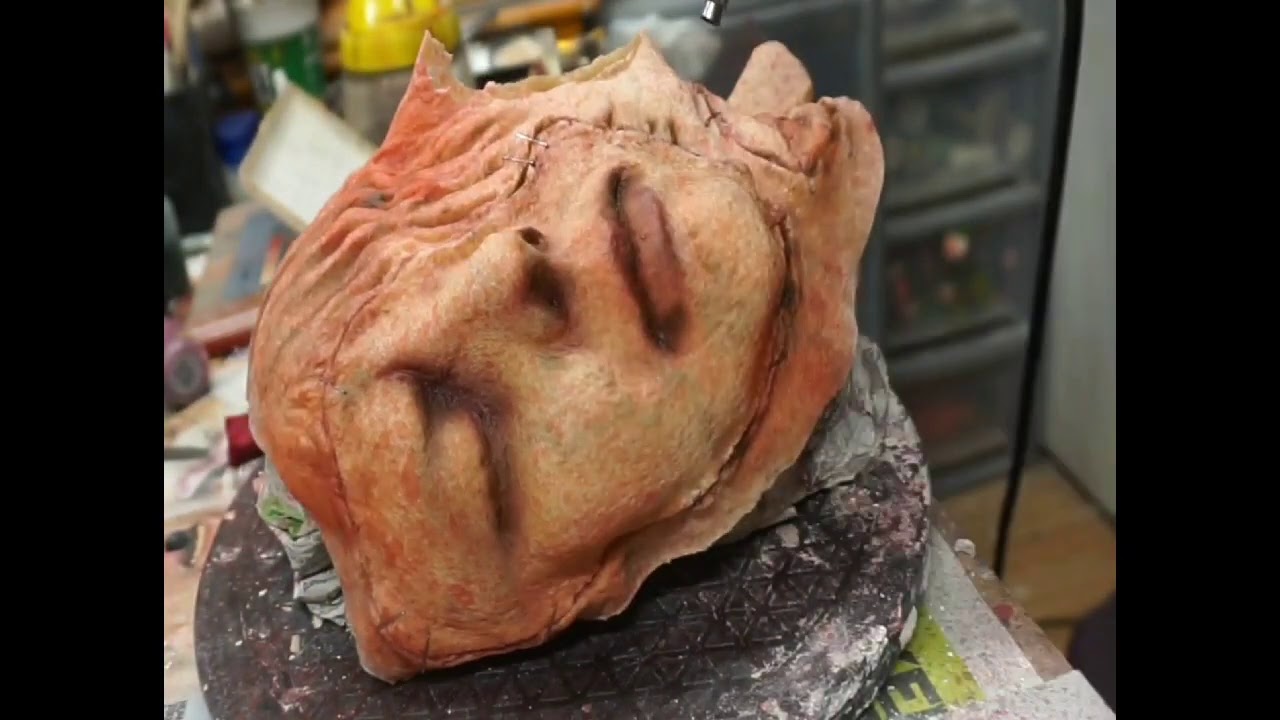 how to paint a latex mask / prosthetic using airbrush and sponge - YouTube