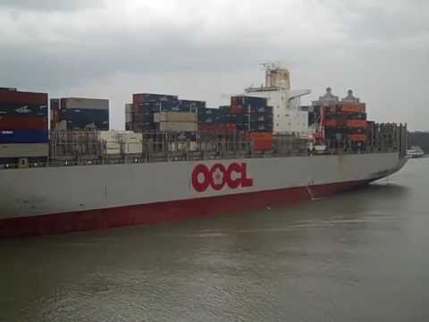 Container Ship OOCL Britain Arrives in Savannah Georgia 2-24-2012 - YouTube