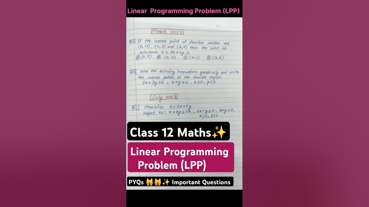 Linear Programming Problem Important Questions | LPP Pyqs🙀| Linear programming #class12 #maths ...