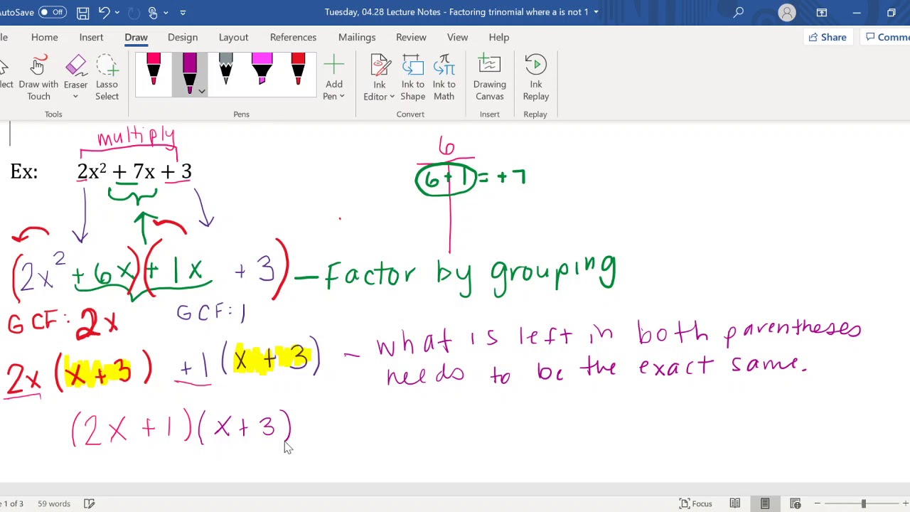 Factoring Trinomials Where A Does Not Equal 1 YouTube Factoring Trinomials Where A Does Not Equal 1 YouTube