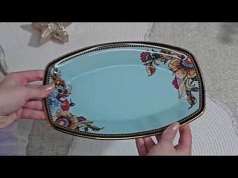 Glore Lorena Asorti Altın Yaldızlı Kayık Tabak Seti (Mavi-Turkuaz-Siyah)