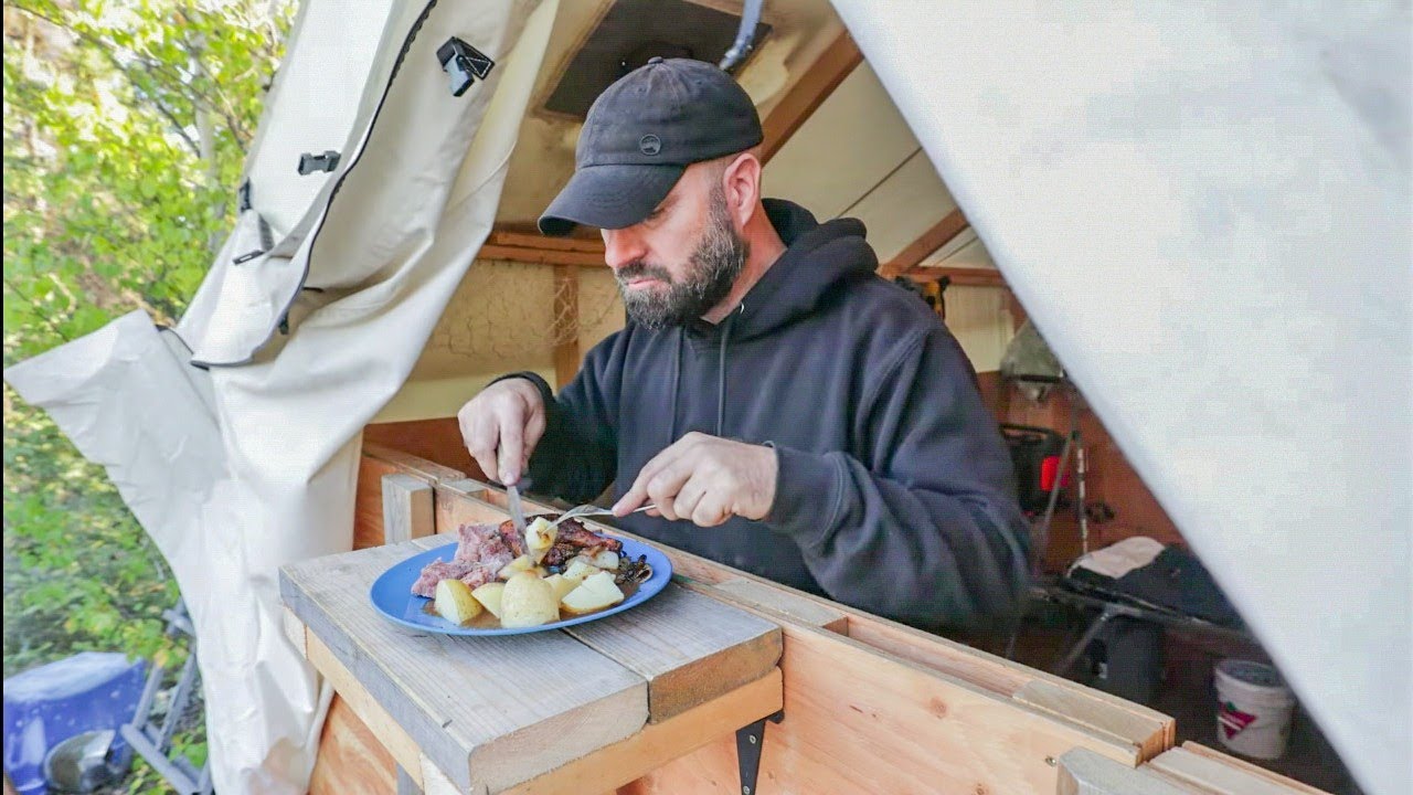 Winter Prep. Salt Beef. Canvas Tent with Wood Stove - YouTube