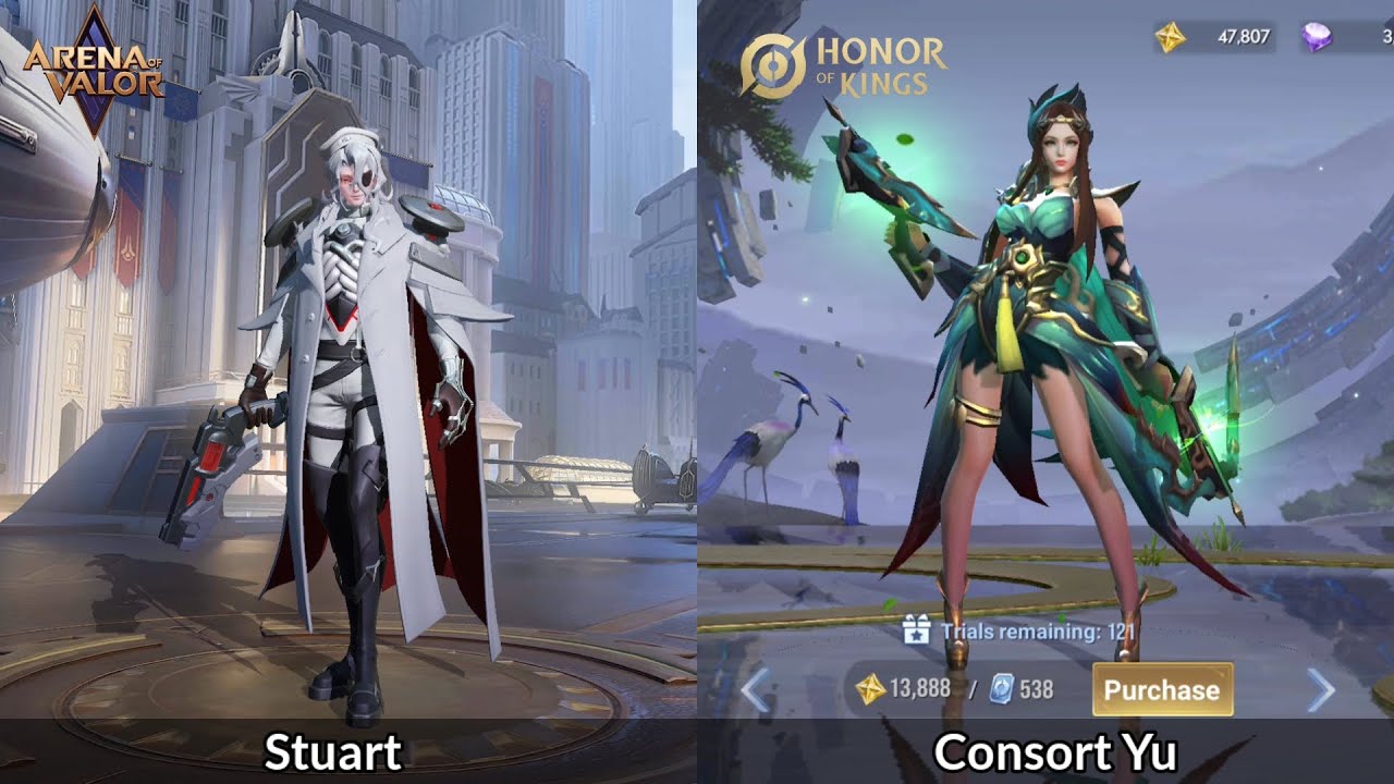 Hero Comparison Stuart and Consort Yu - Arena of valor vs Honor of king ...