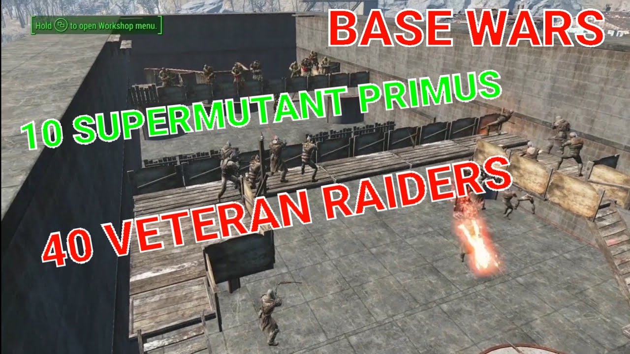 #fallout4 (BASE WARS) 10 SUPERMUTANT PRIMUS VS 40 VETERAN RAIDERS ...