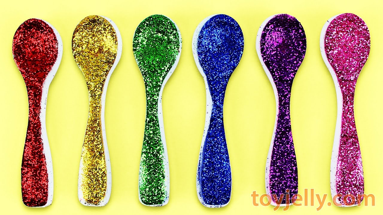 How To Make DIY Rainbow Glitter Gummy Jelly Spoon Pudding Recipe Finger ...