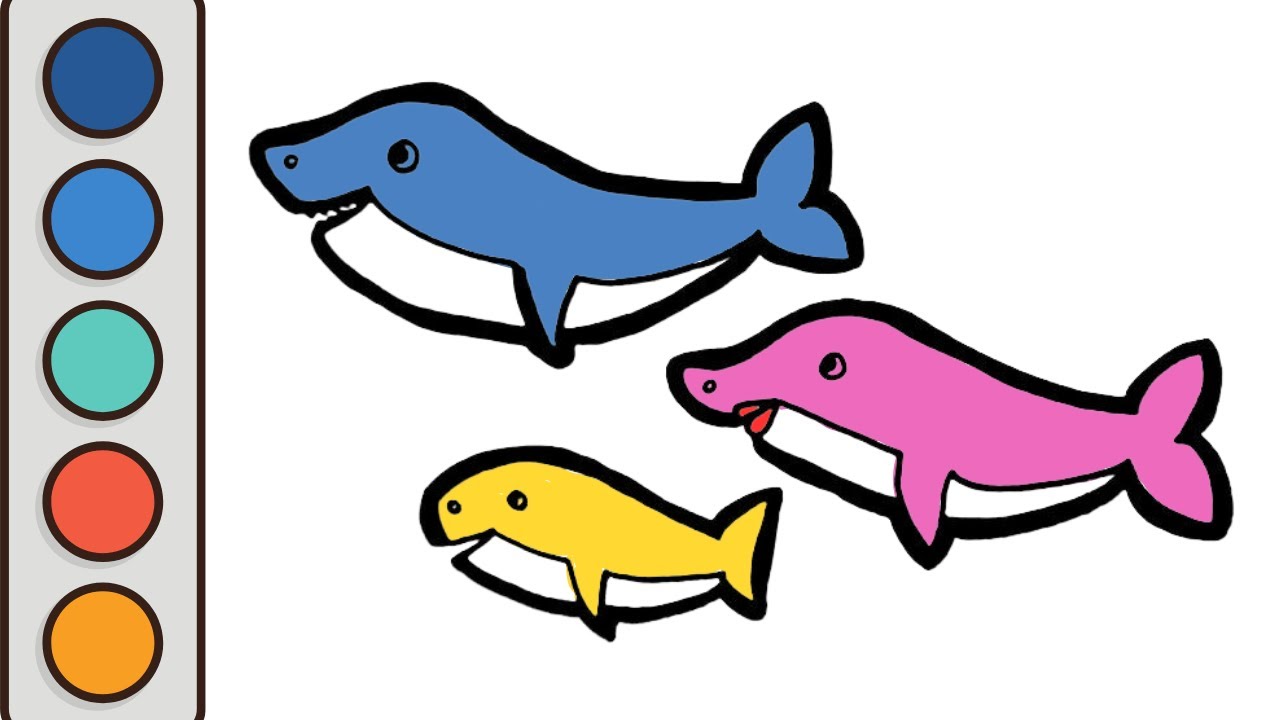 Fun baby shark family drawing, painting & coloring for childrens | How ...