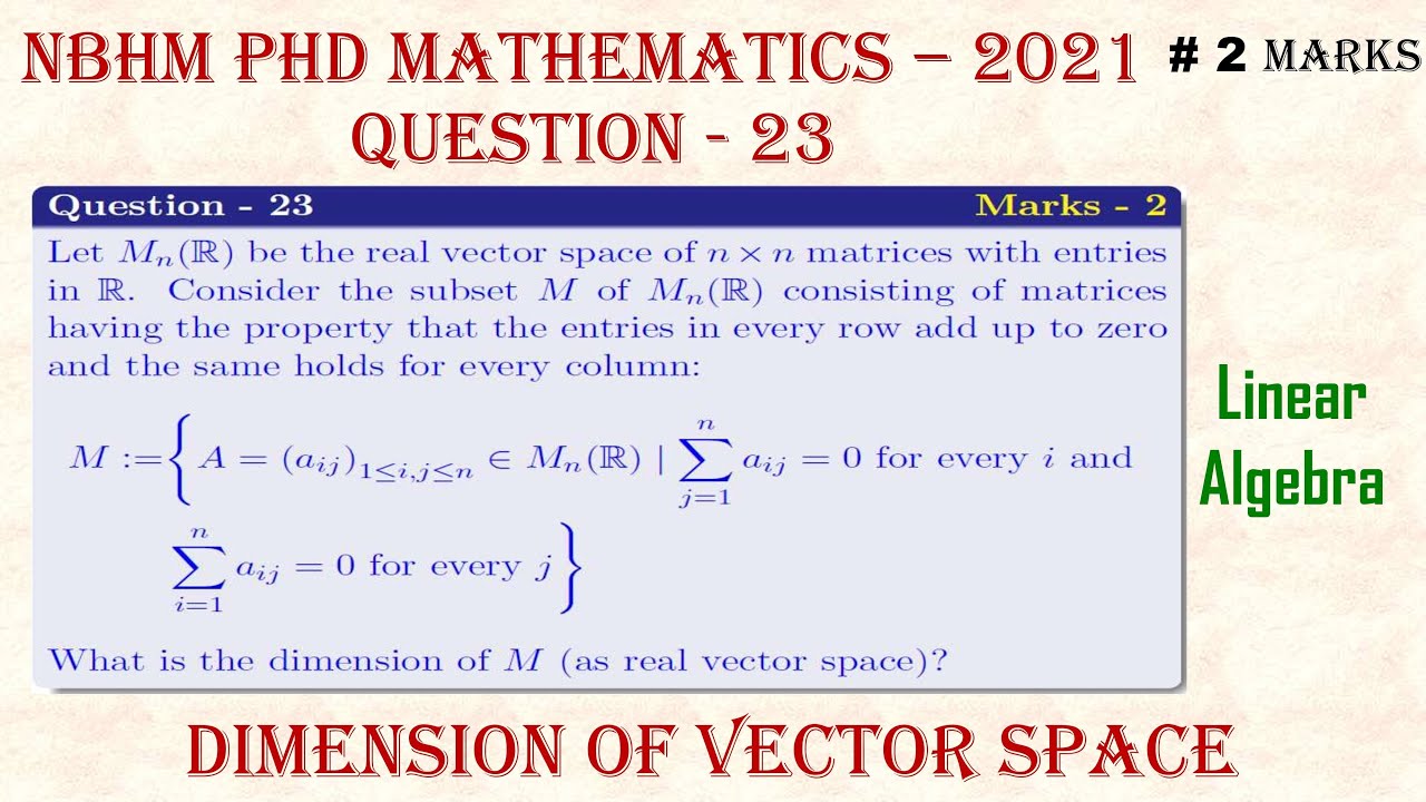 NBHM PhD MATHEMATICS - 2021 | Linear Algebra, Question - 23; Section ...
