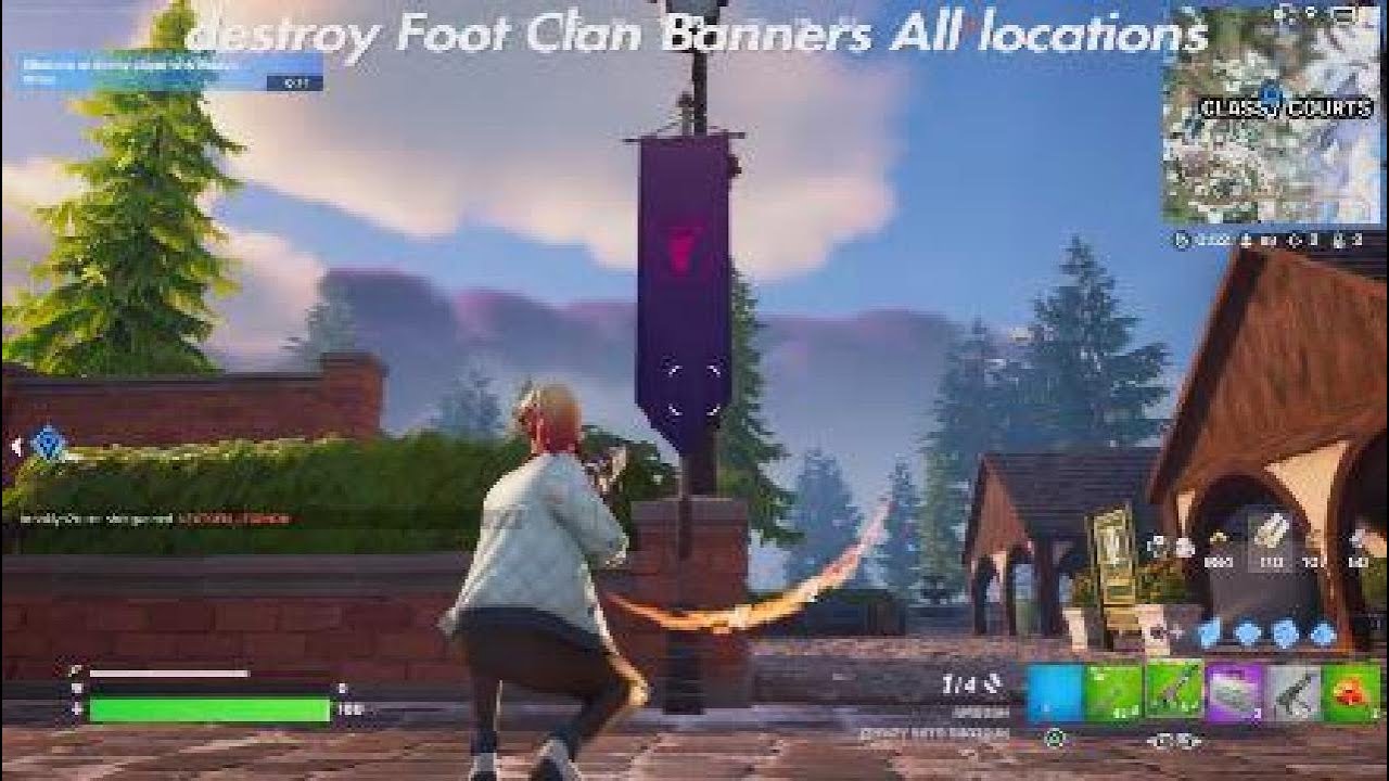 Destroy Foot Clan Banners all location Fortnite TMNT Quest - YouTube