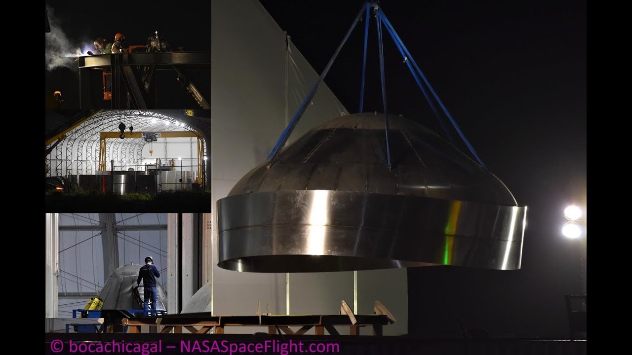 SpaceX Boca Chica - Night Ops - Bulkhead Lift - Nose Cone Welding - YouTube