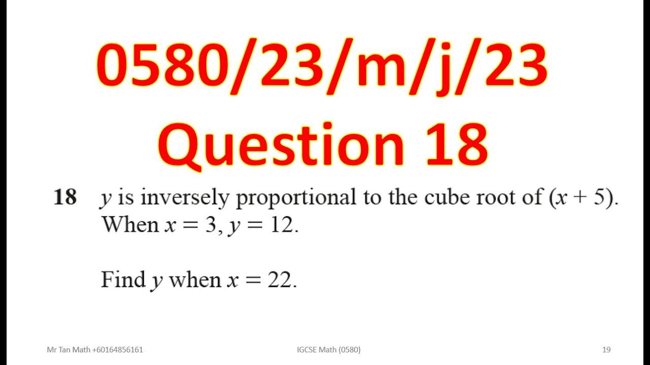 y is inversely proportional to the cube root of (x + 5).When x = 3, y ...