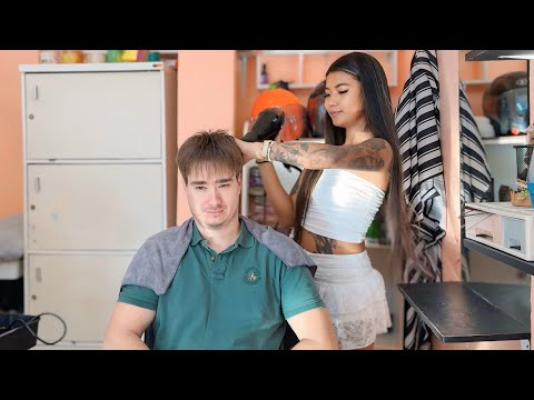 Very Cute Lady Barber Cream Washes and Styles My Hair | Pattaya, Thailand