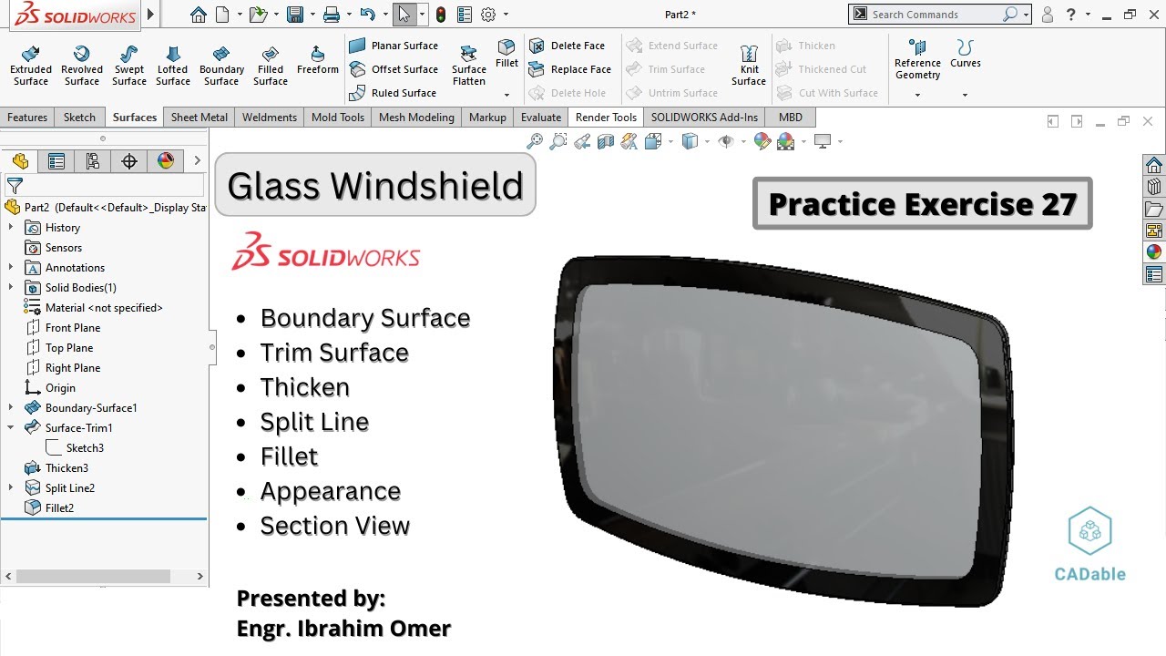 Glass Windshield Solidworks | Solidworks Boundary Surface | Automotive ...