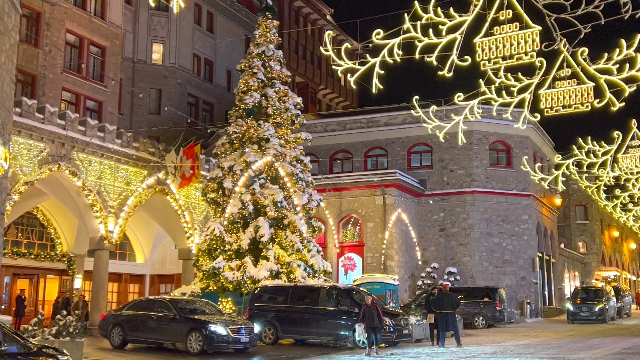 Christmas Lights St. Moritz Snow Walk 2024 December ️ 🎄 ⭐️ 4K Winter ...