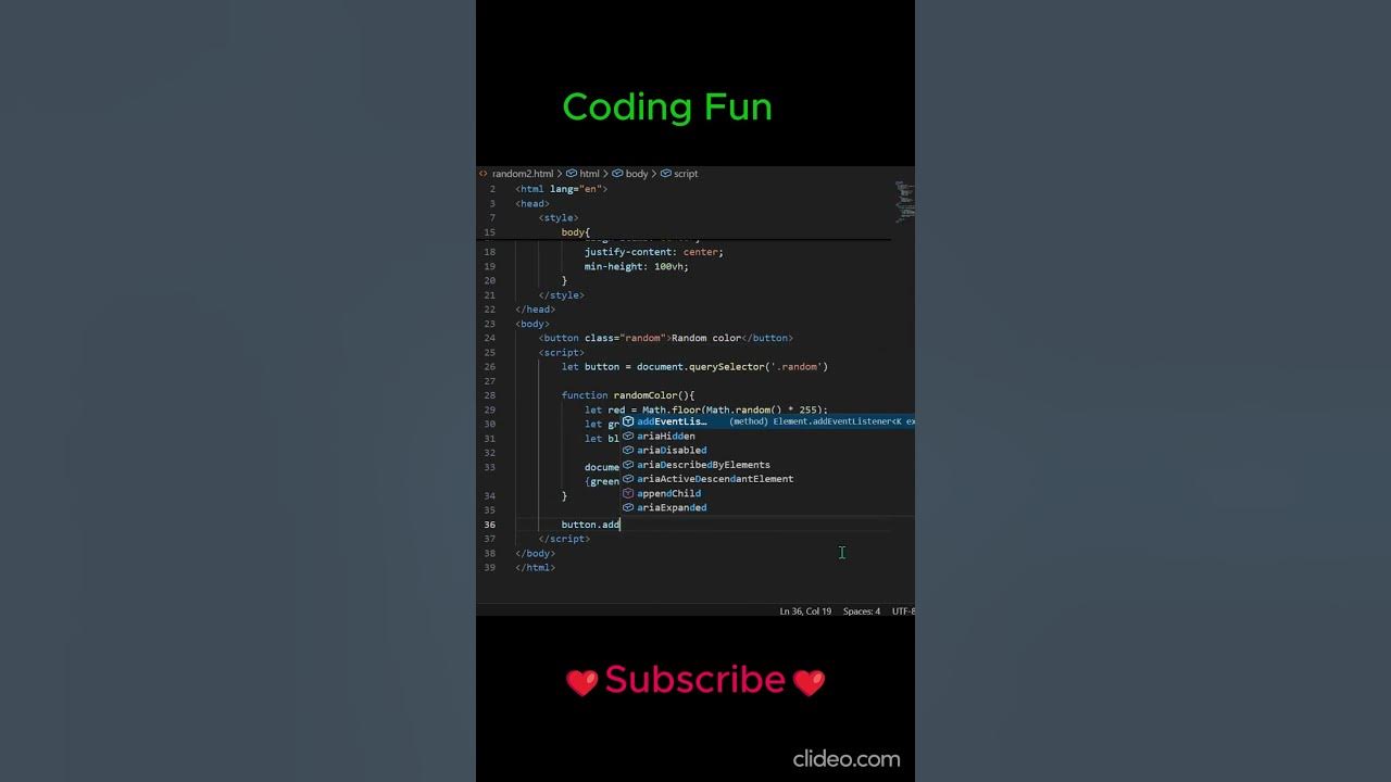 “JavaScript Random Background Color Button | Fun CSS & JS Mini Project” - YouTube