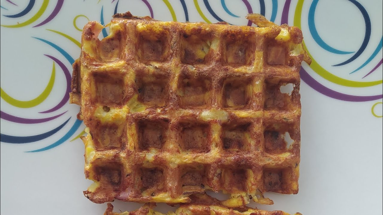 Waffle de papa con jamón y queso - YouTube