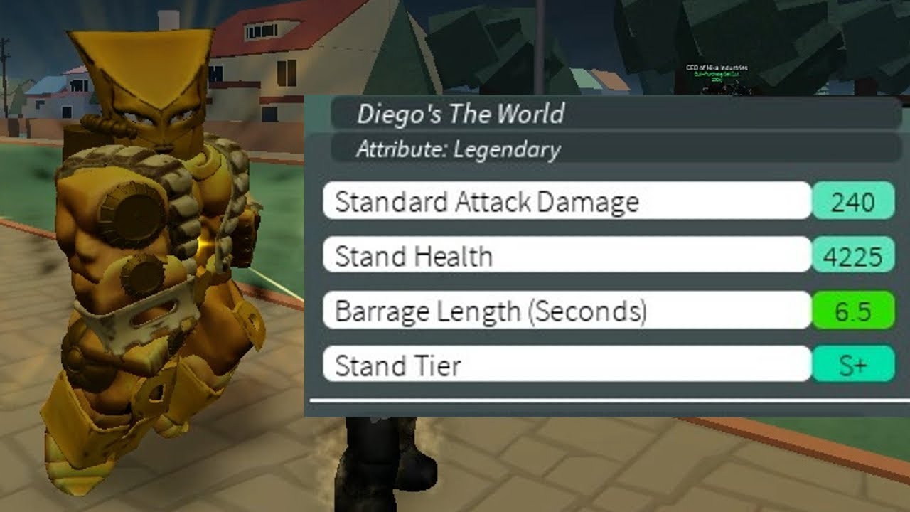 Diego's The World Legendary Showcase at level 1000 | Roblox Stand ...