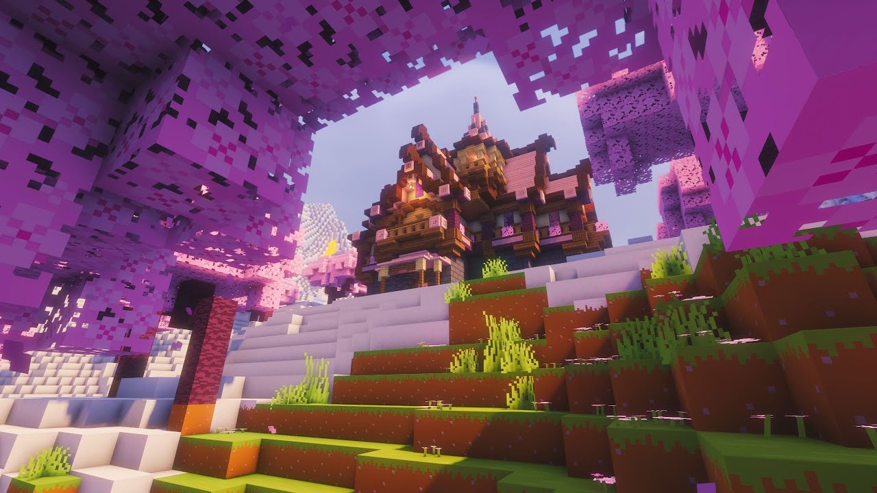 Minecraft but i build a fantasy medieval cherry house - YouTube