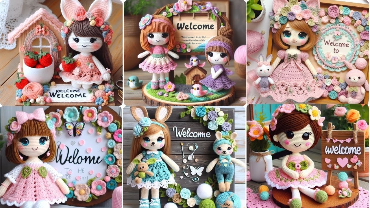Amazing Crochet welcome sign with wool #knitted #crochet #design # ...