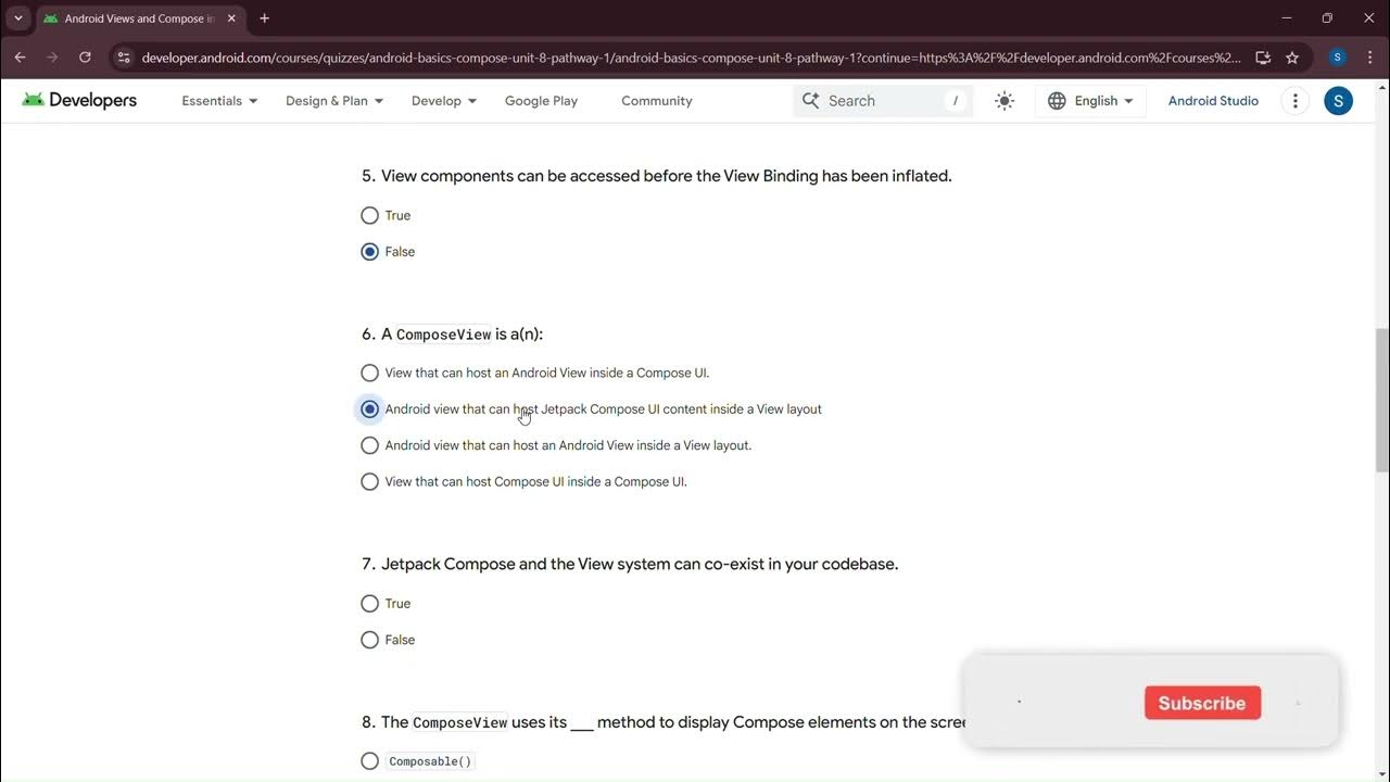 Unit - 8 Android Views and Compose in Views - Quiz || Google Android Developers - YouTube