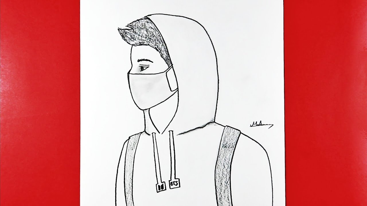 Easy Drawing / How to draw a boy wearing face mask with hat ...