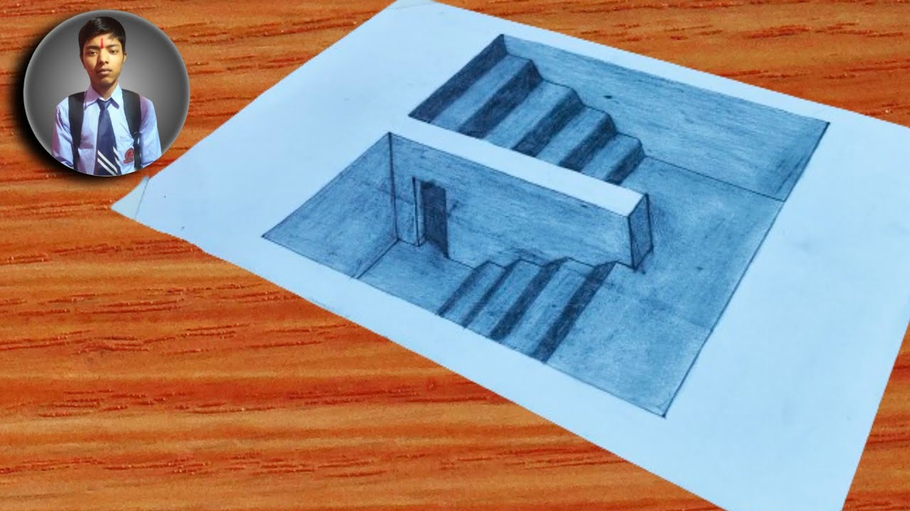 How to Draw 2 Stairs in Basement on Paper 3D Going to Art Illusion ...