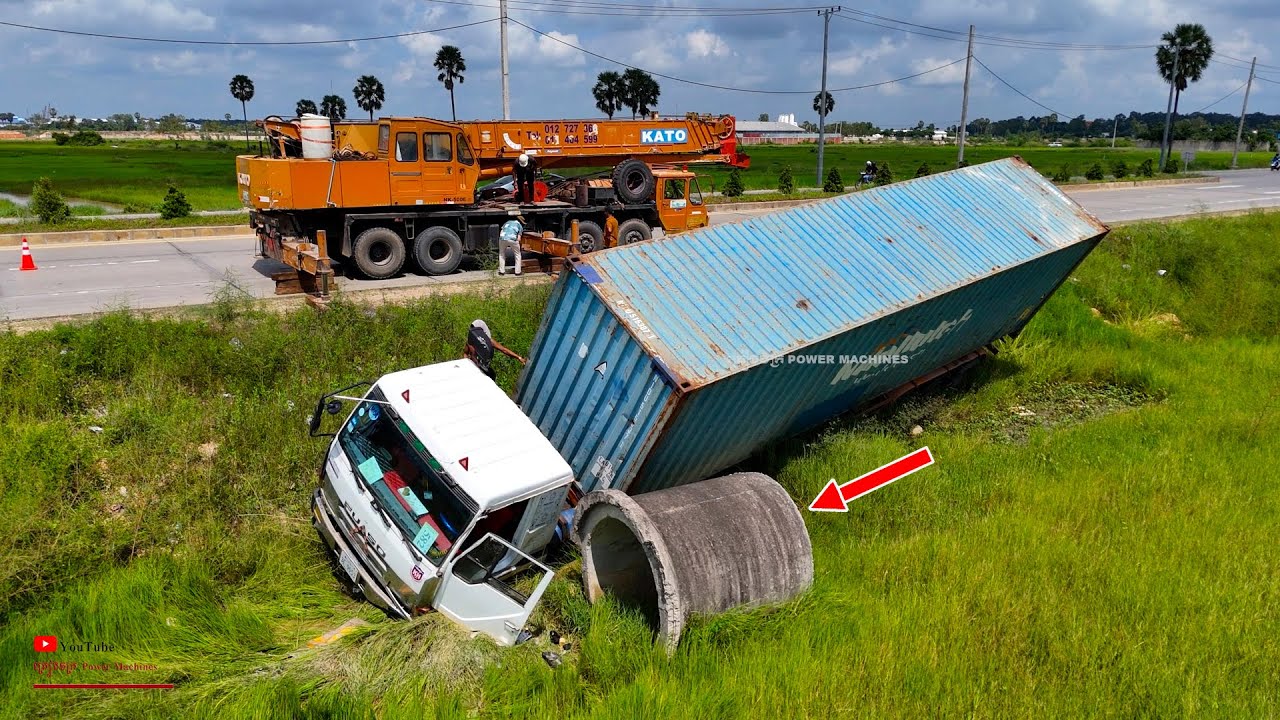 Sleepy Operator Fail Driving Truck Long and & Recovery Using Crane ...